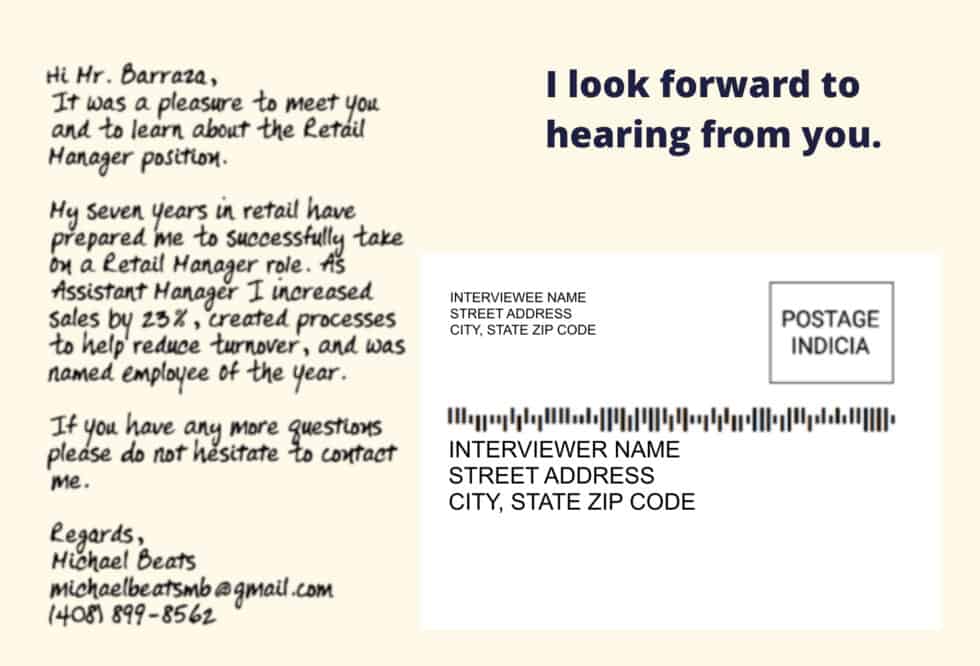 Thank You for Interview Postcard Overview | Interview Destiny